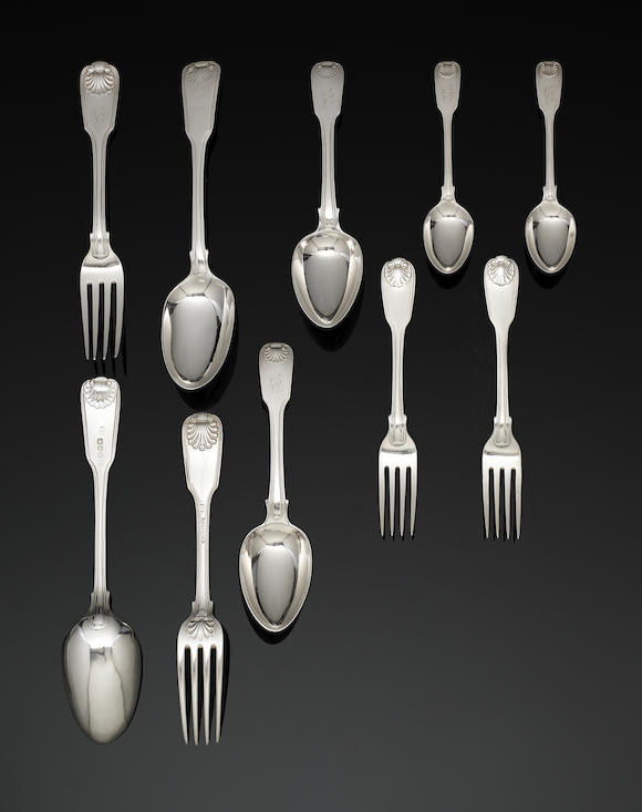 Bonhams : A matched service of silver Fiddle, Thread and Shell pattern ...