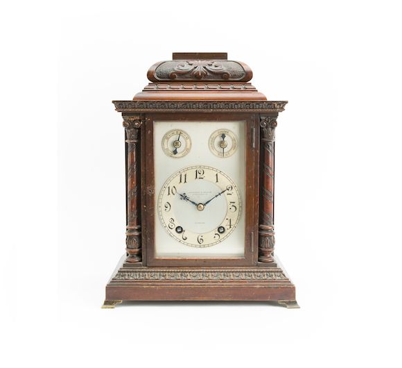 Bonhams : An Edwardian mahogany quarter-striking mantel clock The dial ...