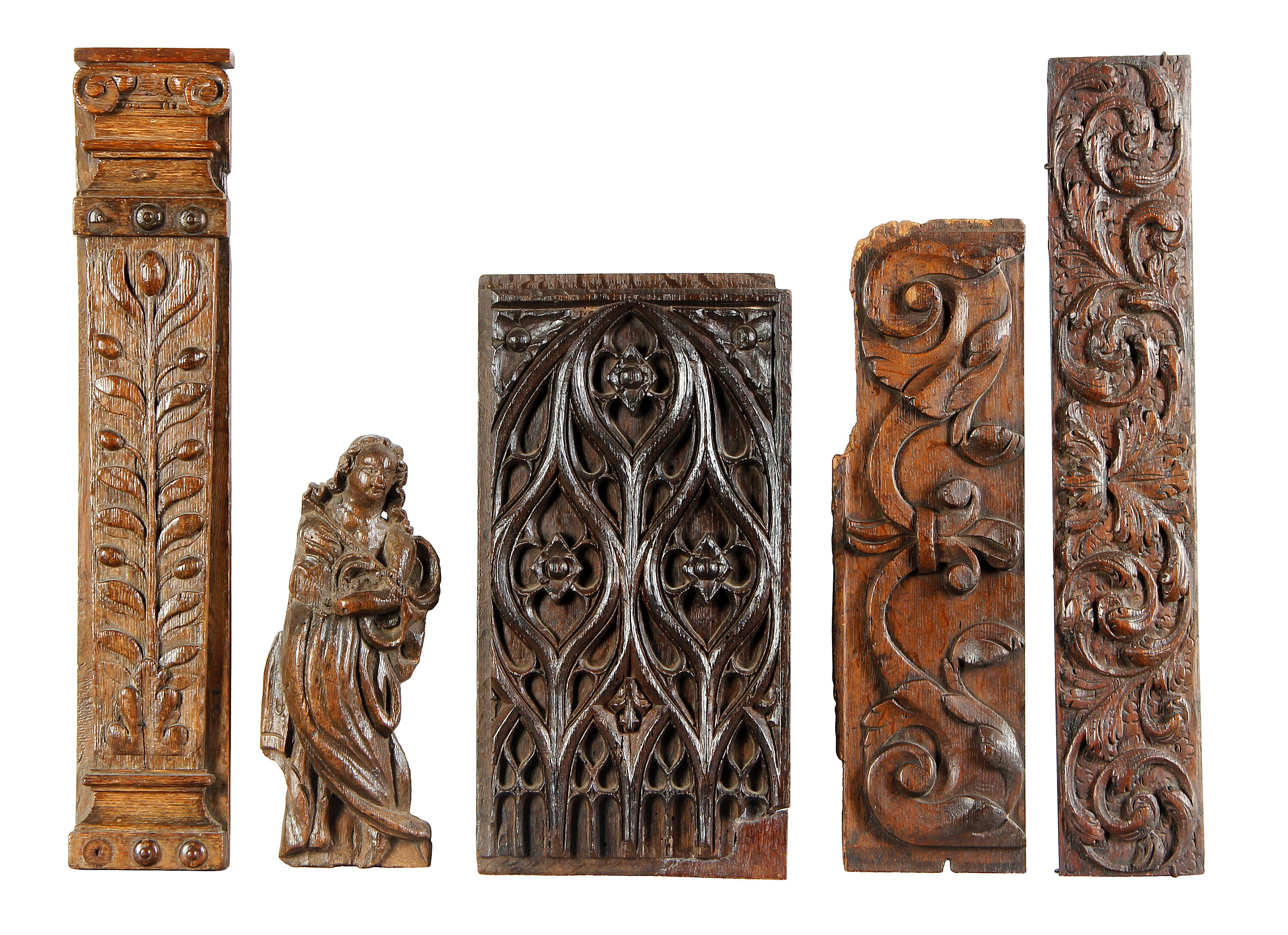 Bonhams : A late 15th/early 16th century carved oak blind tracery panel, circa 1500 (5)