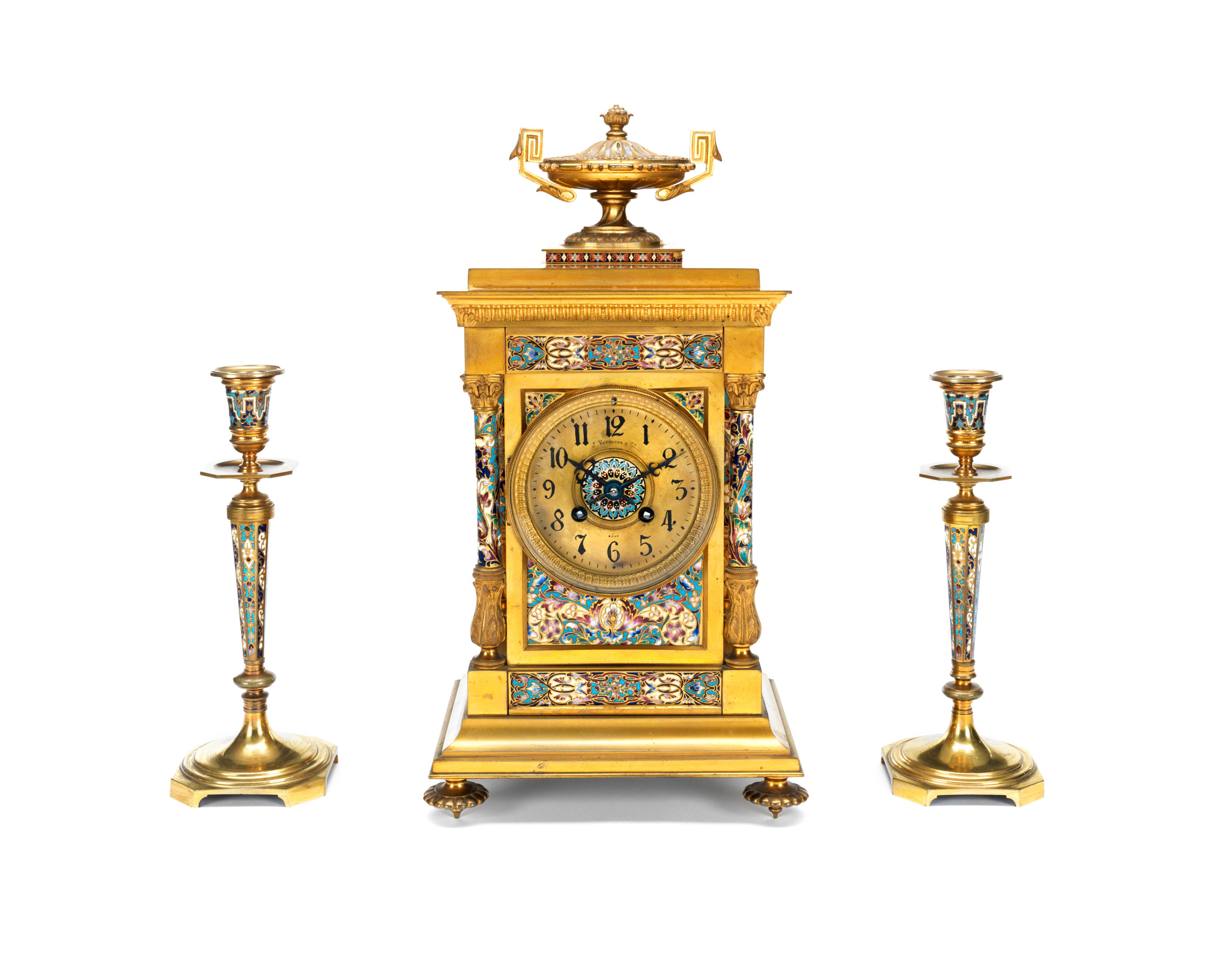 Bonhams : A late 19th century French gilt bronze and champleve clock ...
