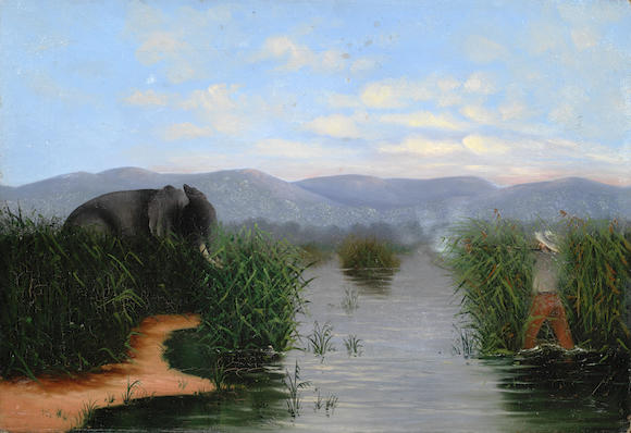 Bonhams : Henry Bailey (British, 1848-1933) Elephant shooting at the ...