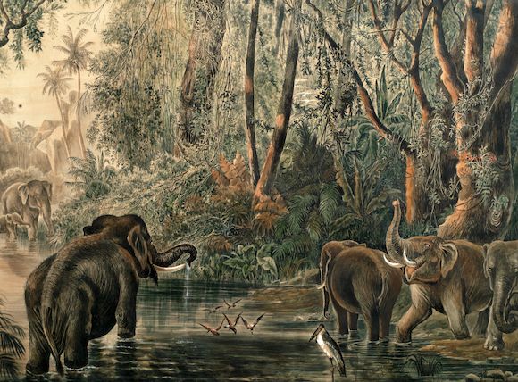 Bonhams : P.H. Staines (British, 19th Century) Elephants watering