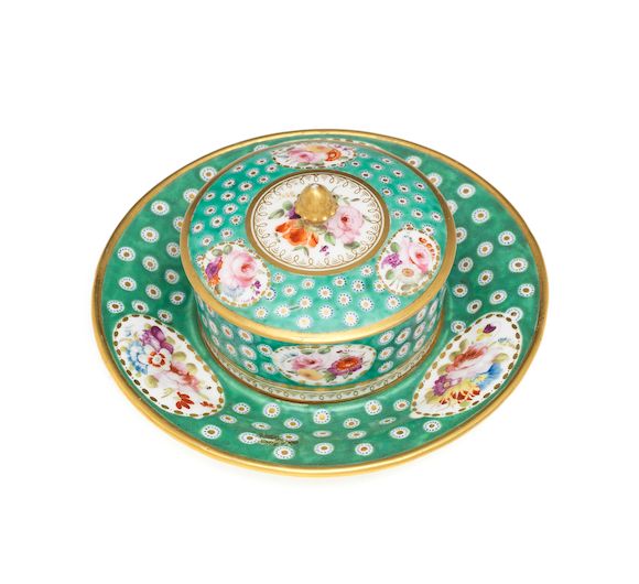 Bonhams : A rare Nantgarw butter tub, cover and stand, circa 1818-20