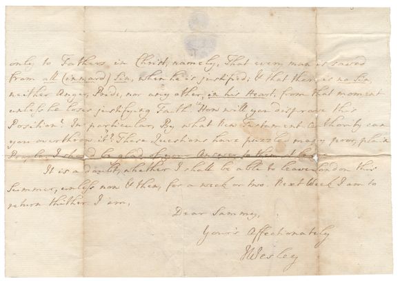 Bonhams : WESLEY (JOHN) Autograph letter signed ("J Wesley"), to the ...