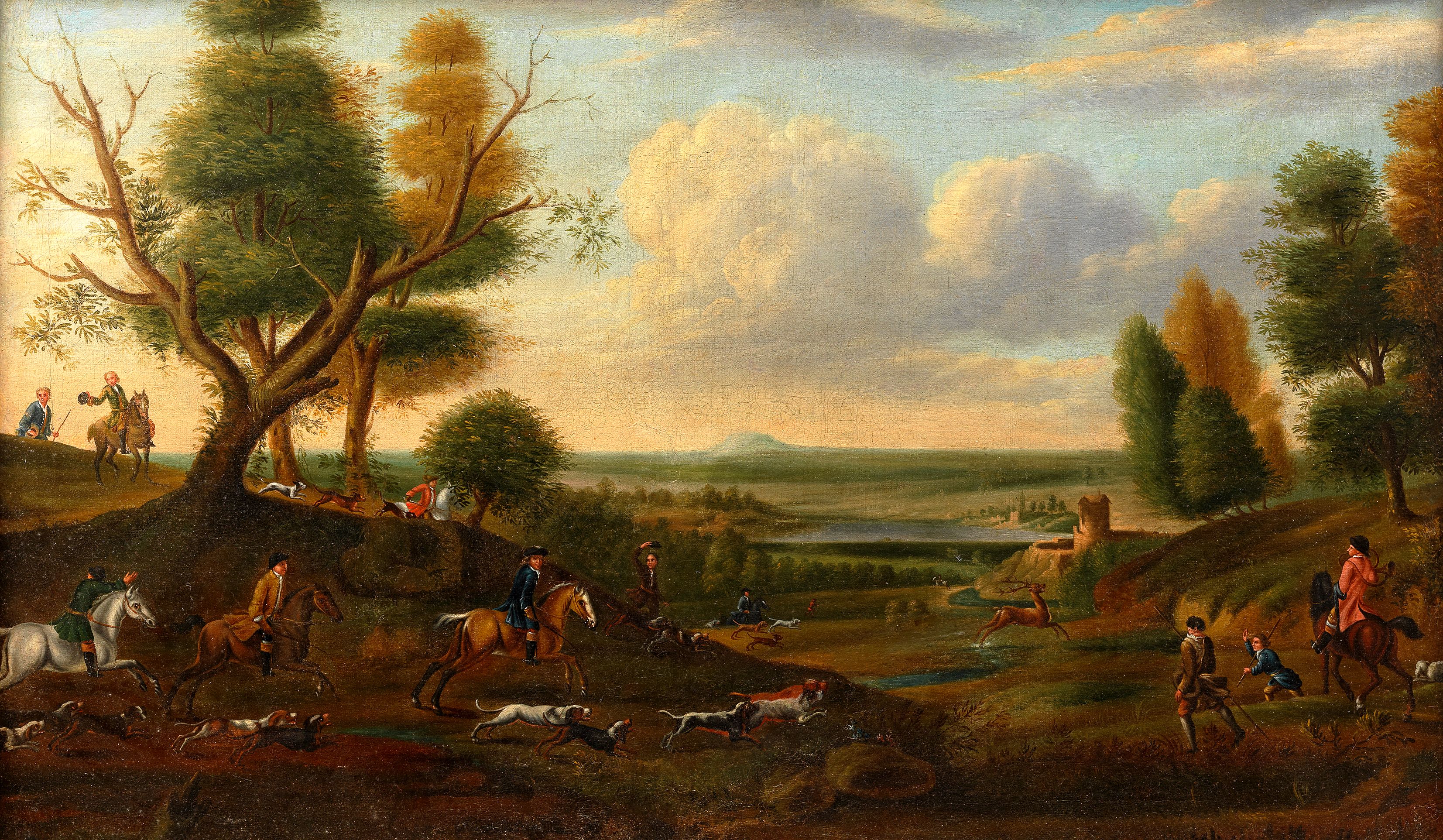 Bonhams : Circle of Jan Wyck (Haarlem circa 1640-1702 Mortlake) A stag hunt