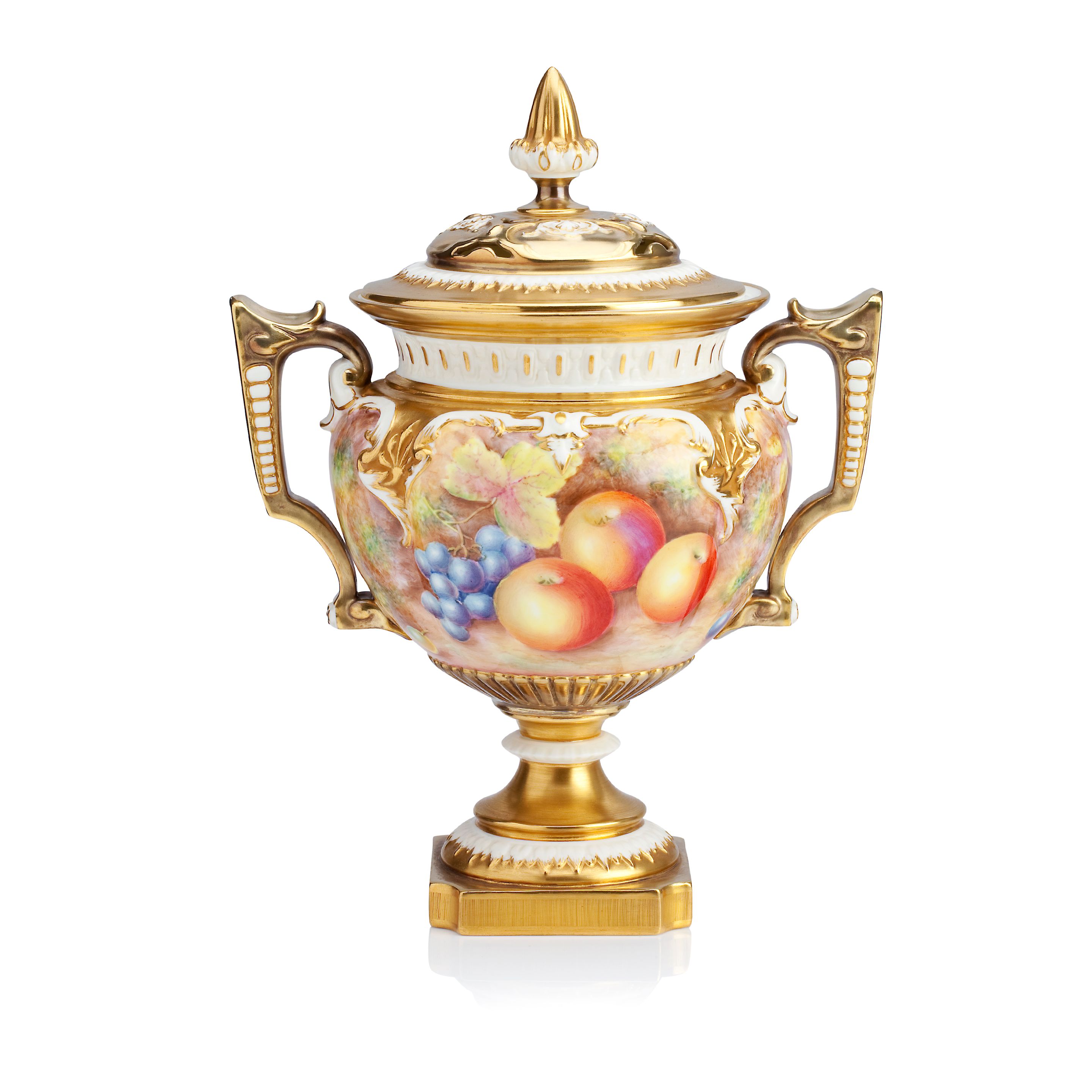 Bonhams : A Royal Worcester fruit painted vase and cover signed by ...