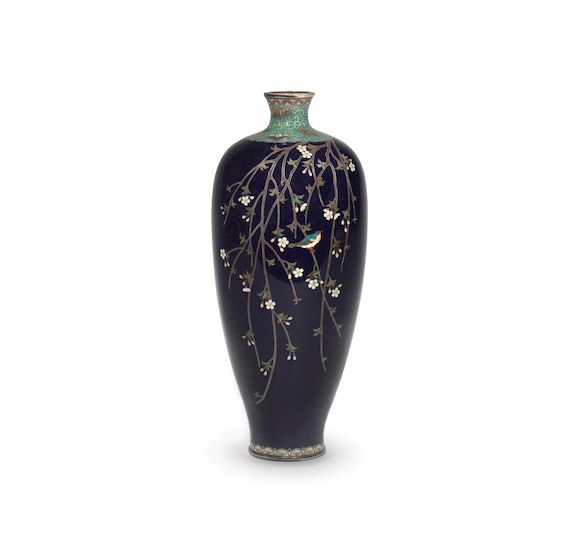 Bonhams : A cloisonné-enamel slender ovoid vase By Kinunken of Kyoto ...