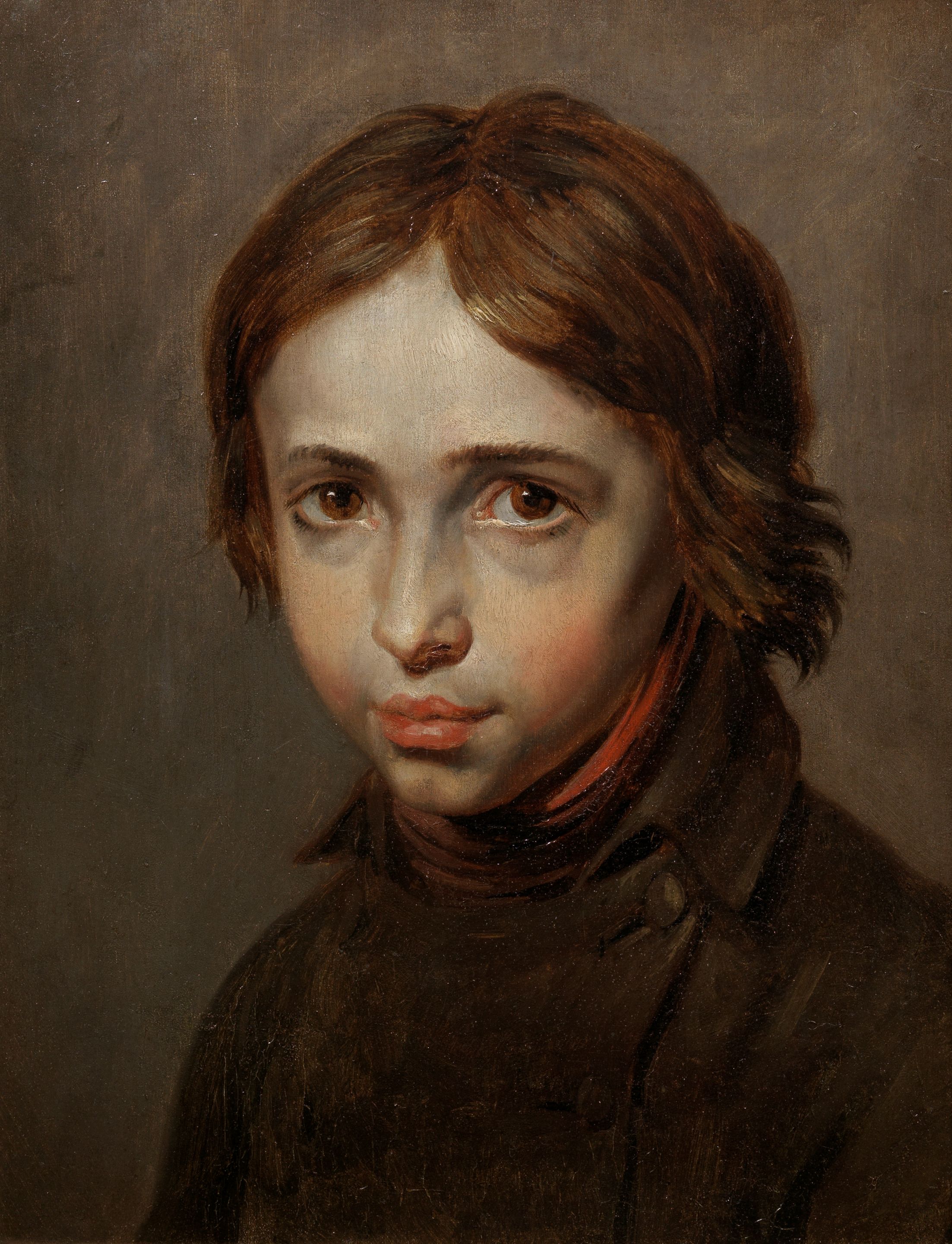 Bonhams : French School, circa 1800 Portrait of a boy, bust-length,
