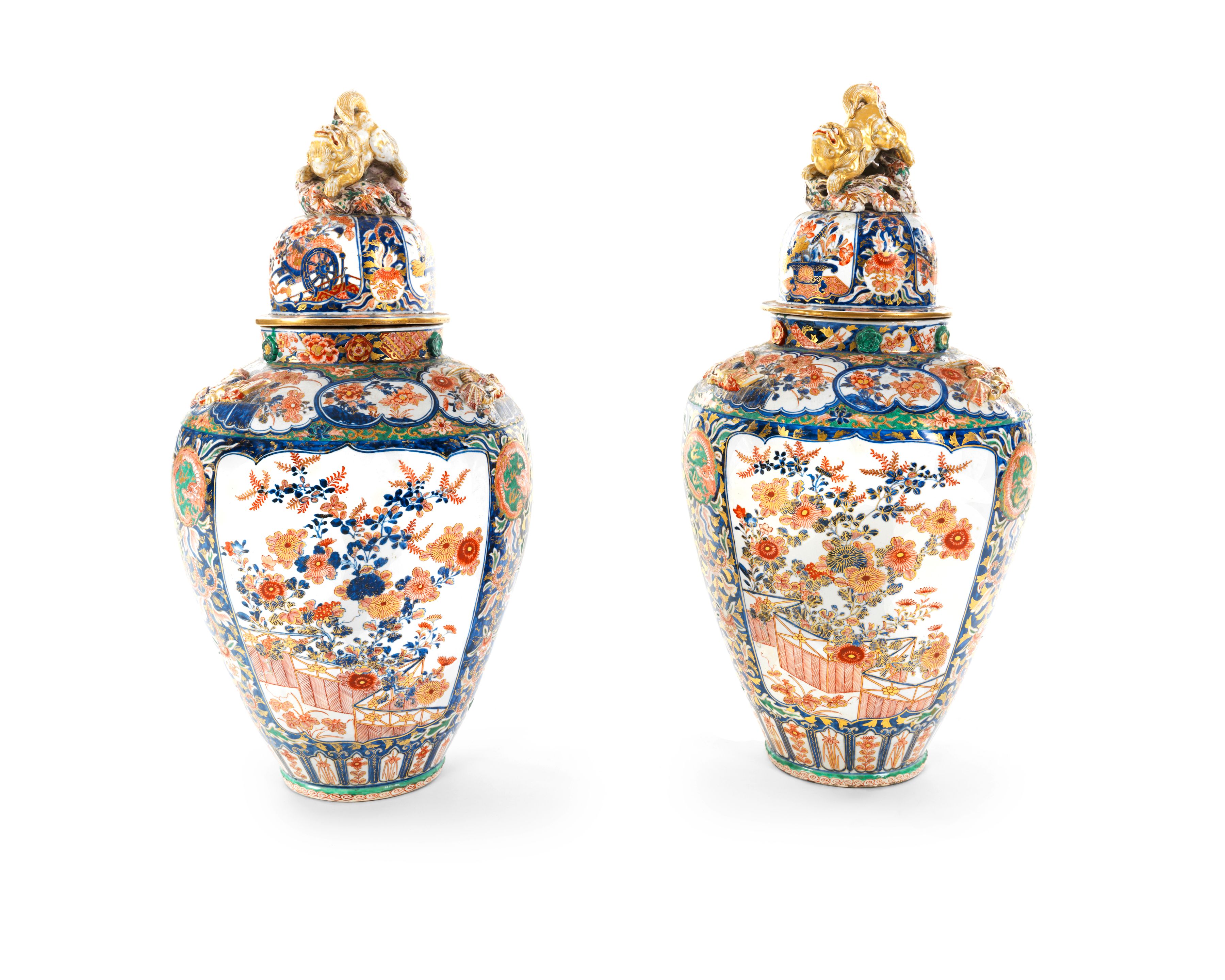 Bonhams : A pair of large Japanese Imari porcelain hall vases and ...