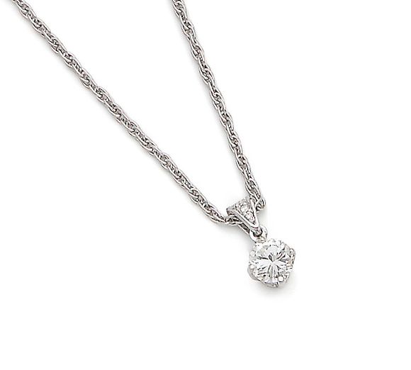 Bonhams : A diamond single-stone pendant necklace