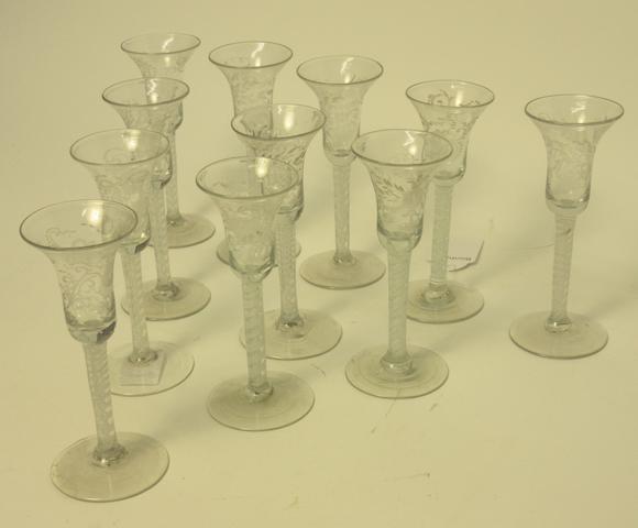Bonhams A Set Of Eleven Opaque Twist Ale Glasses 19th Century