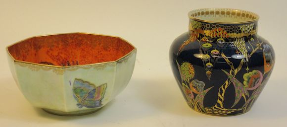 Bonhams : A Carlton ware 'Devil's Copse' vase and a Wedgwood lustre bowl