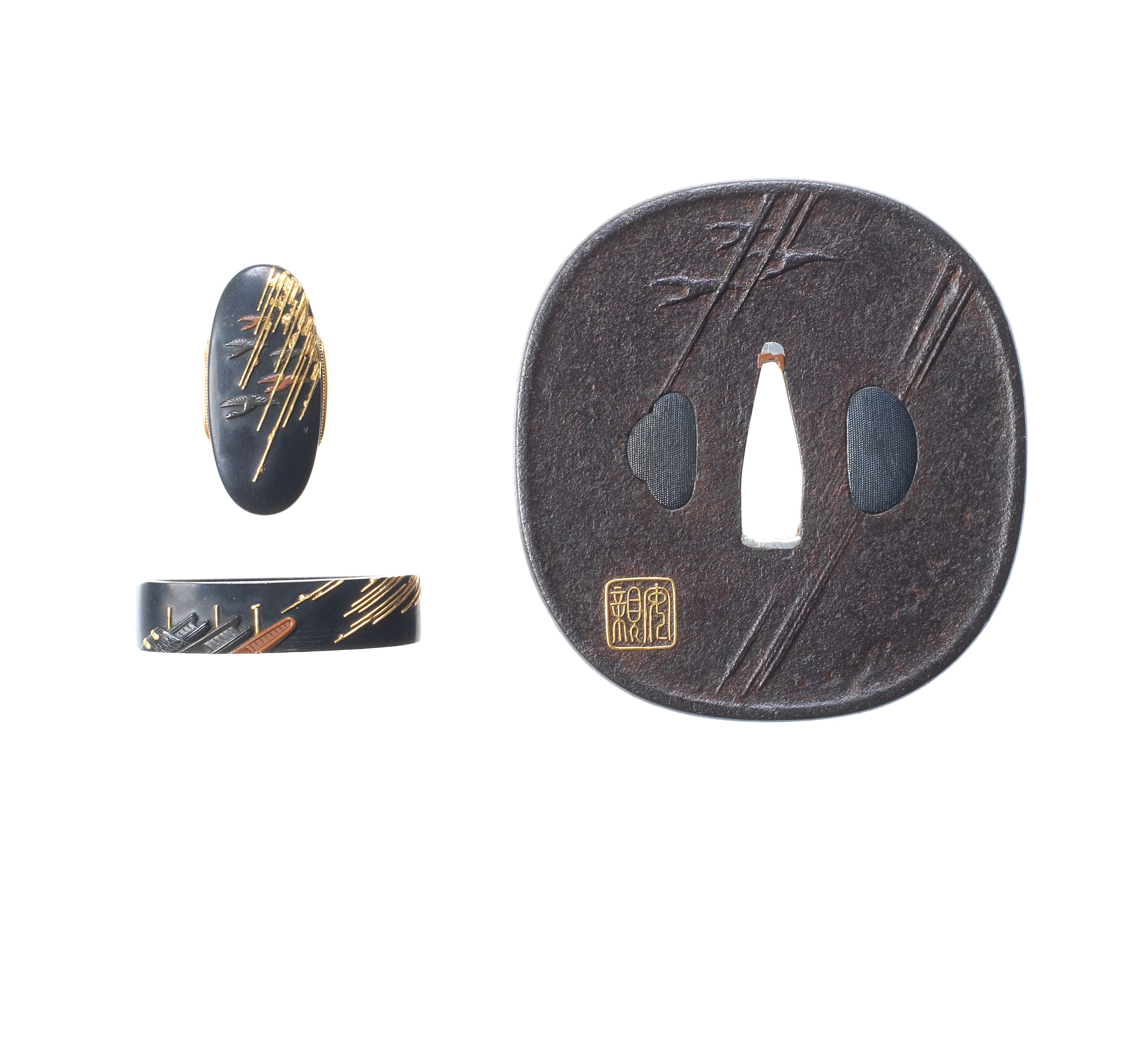 Bonhams : A tsuba and fuchi-gashira By Tsuchiya Yasuchika, Nara, 19th ...