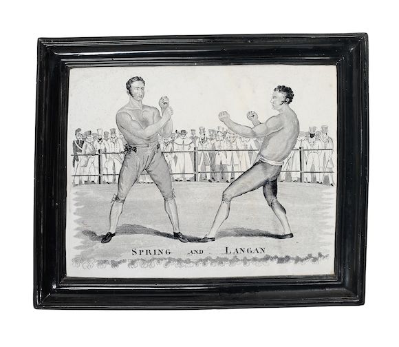 Bonhams : A large pearlware boxing plaque of Spring and Langan, circa 1825