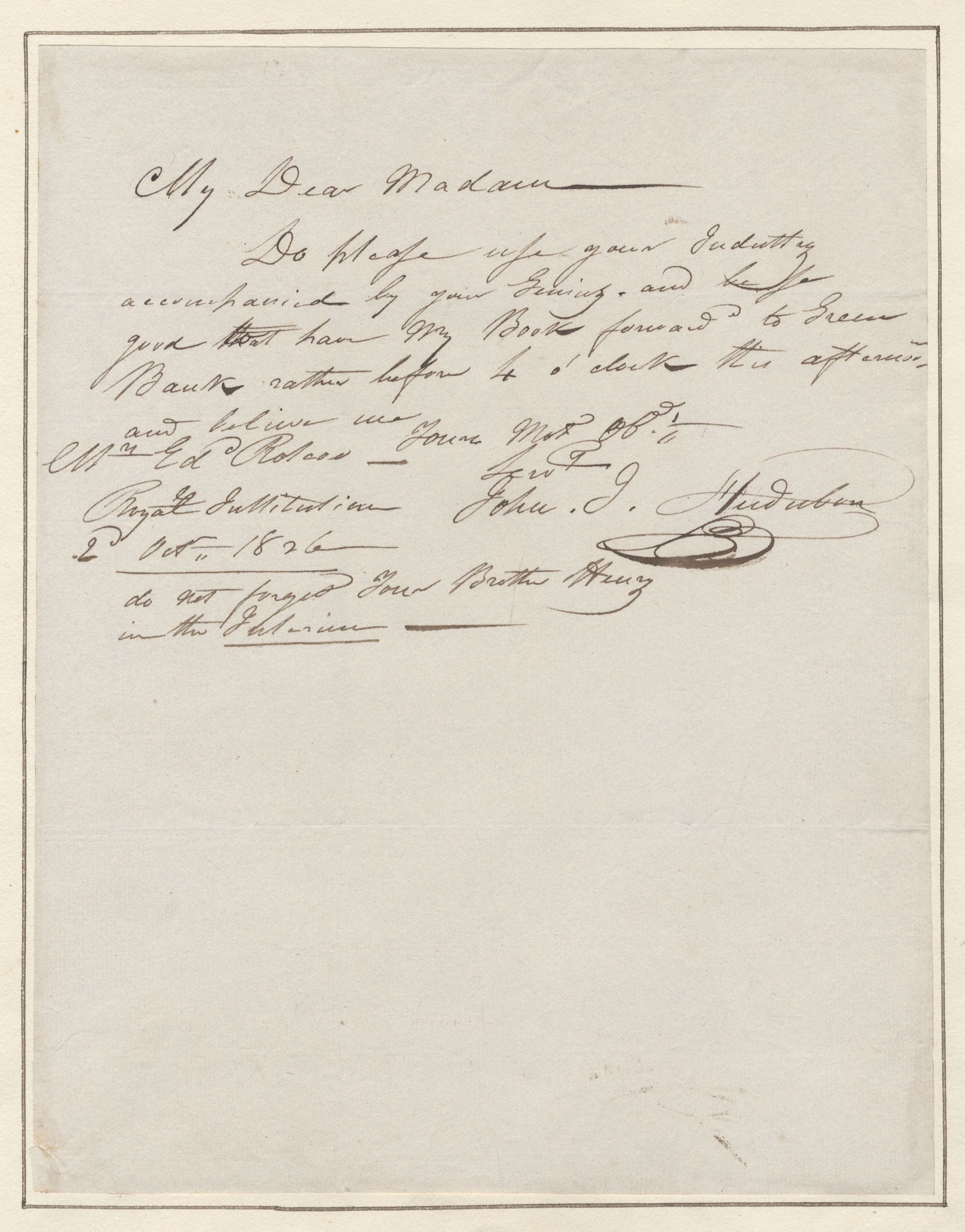 Bonhams : AUDUBON (JOHN JAMES) Autograph letter signed (John. J ...
