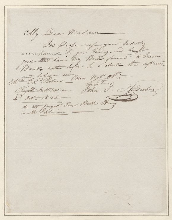 Bonhams : AUDUBON (JOHN JAMES) Autograph letter signed ("John. J ...