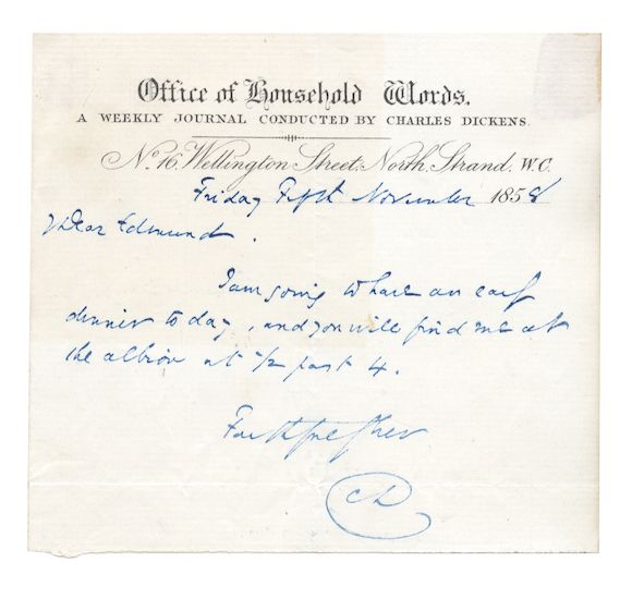 Bonhams : DICKENS (CHARLES) Autograph letter signed ("CD") to Edmund ...