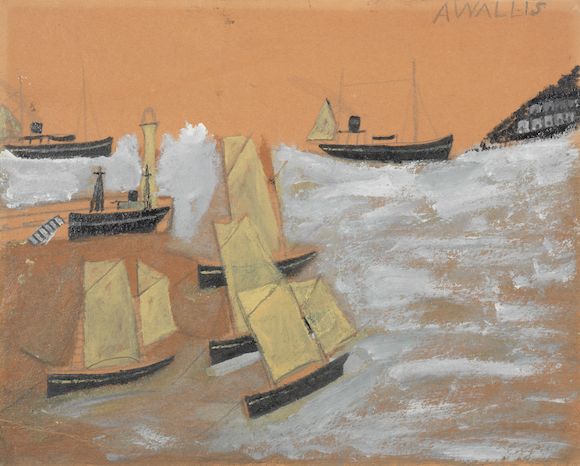 Bonhams : Alfred Wallis (British, 1855-1942) Boats in a harbour 26.7 x ...