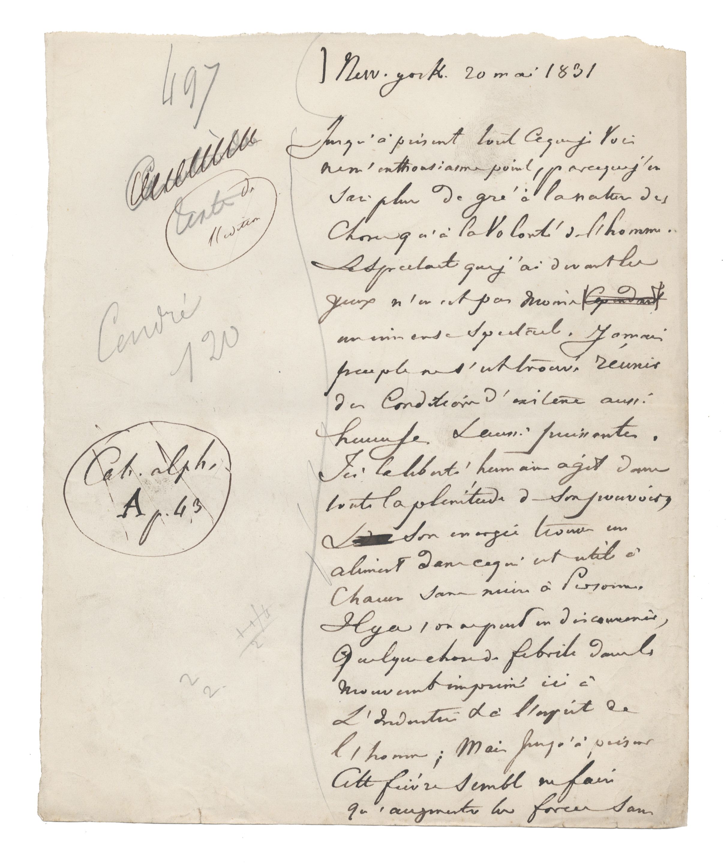 Bonhams : TOCQUEVILLE (ALEXIS DE) Papers of Alexis de Tocqueville and ...
