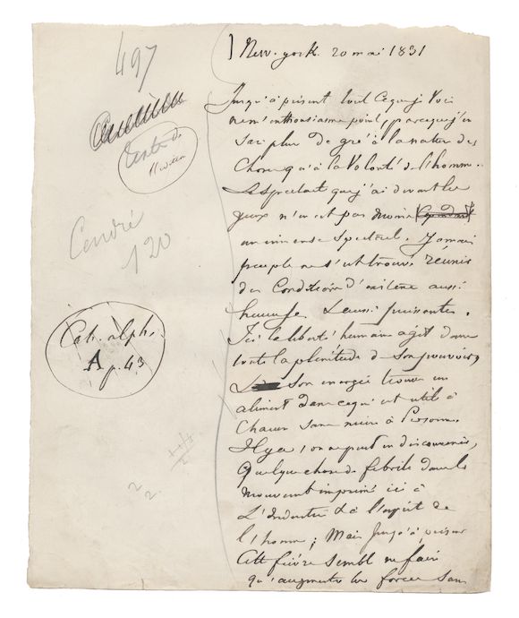 Bonhams : TOCQUEVILLE (ALEXIS DE) Papers of Alexis de Tocqueville and ...