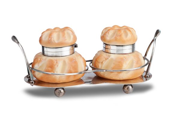 Bonhams : A Royal Worcester silver mounted novelty desk set modelled in ...