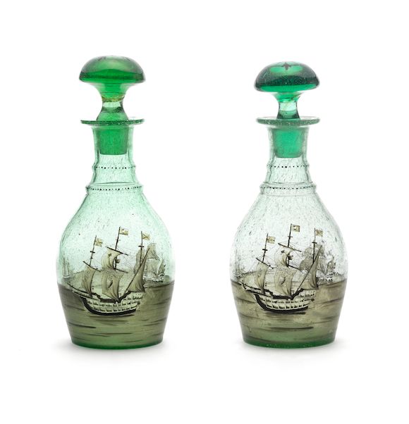 Bonhams : A pair of Dutch glass mallet shaped decanters and stoppers ...