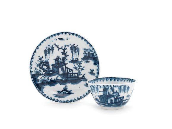 Bonhams : A Lowestoft teabowl and saucer and a milk jug, circa 1770-80
