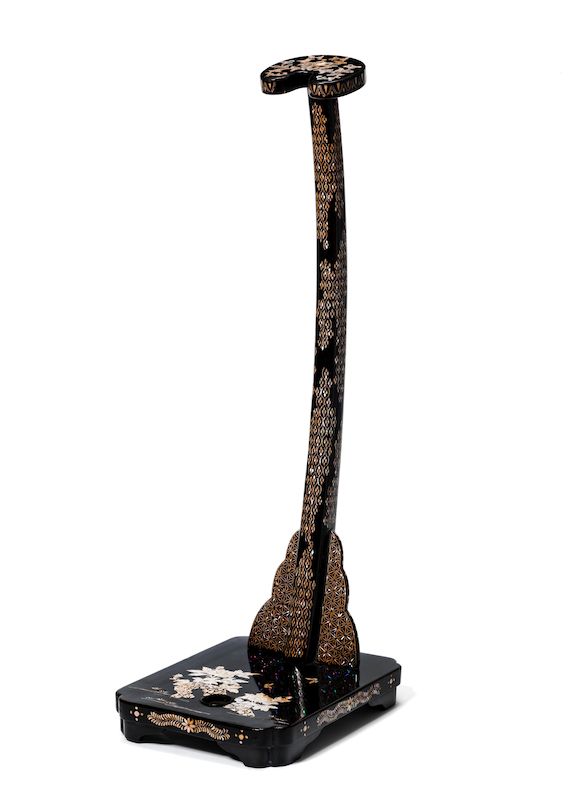 Bonhams : A shell-inlaid brown-lacquer tachi-kake (sword stand) 19th ...