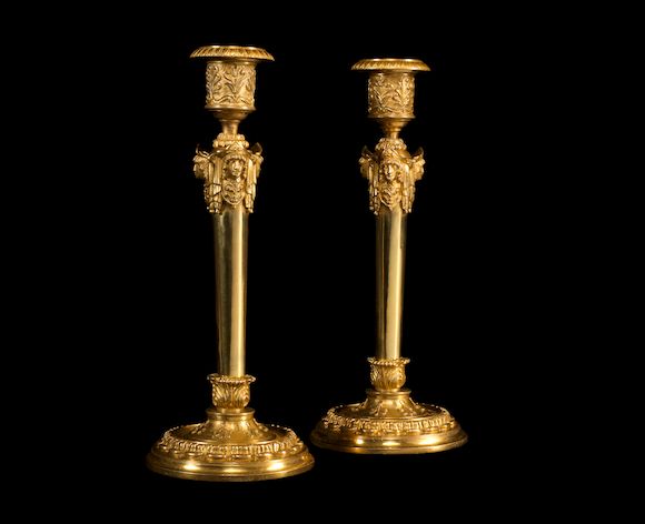 Bonhams : A pair of early 19th century gilt-bronze candlesticks ...