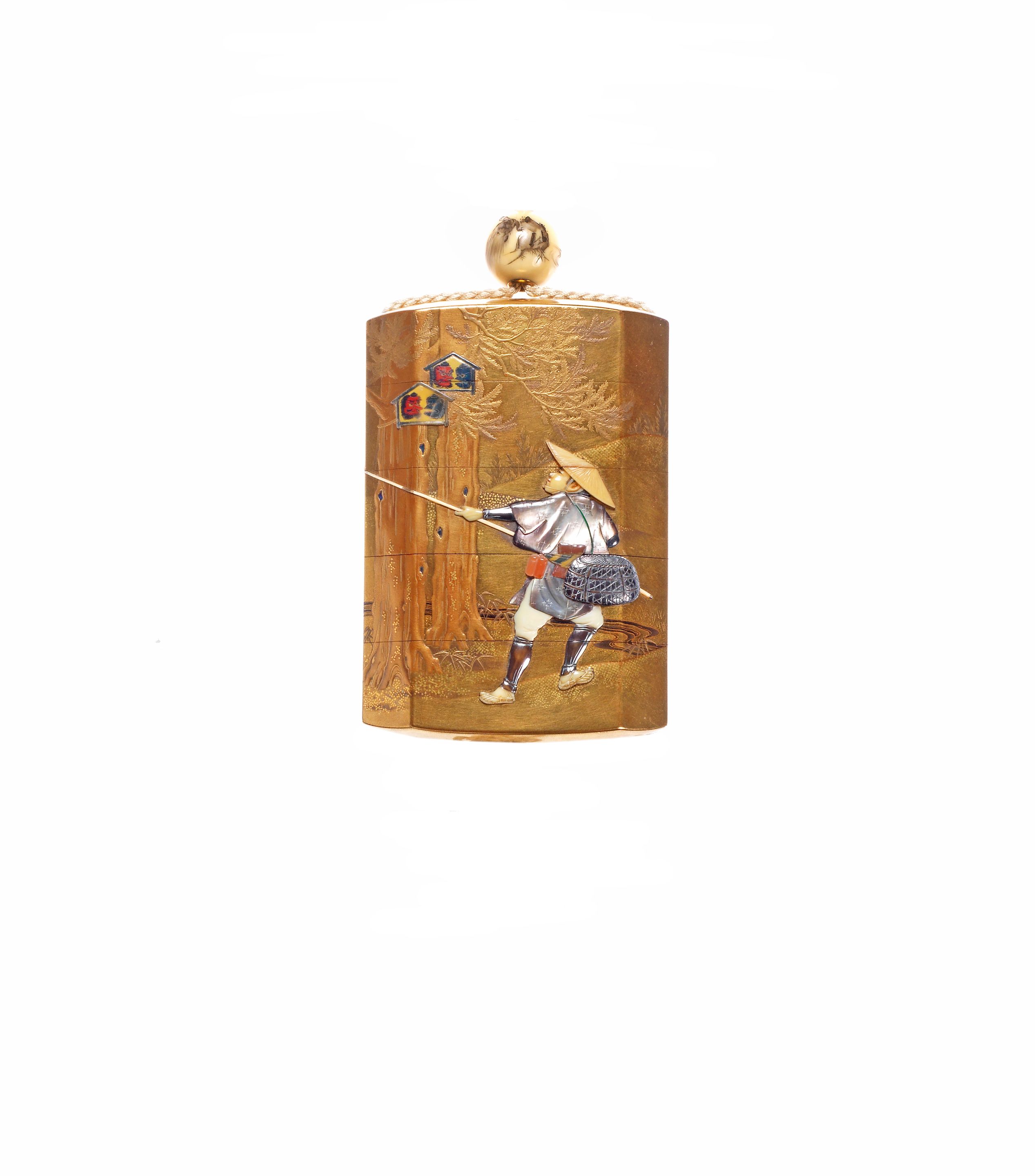 Bonhams : An inlaid gold-lacquer Shibayama style four-case inro By ...
