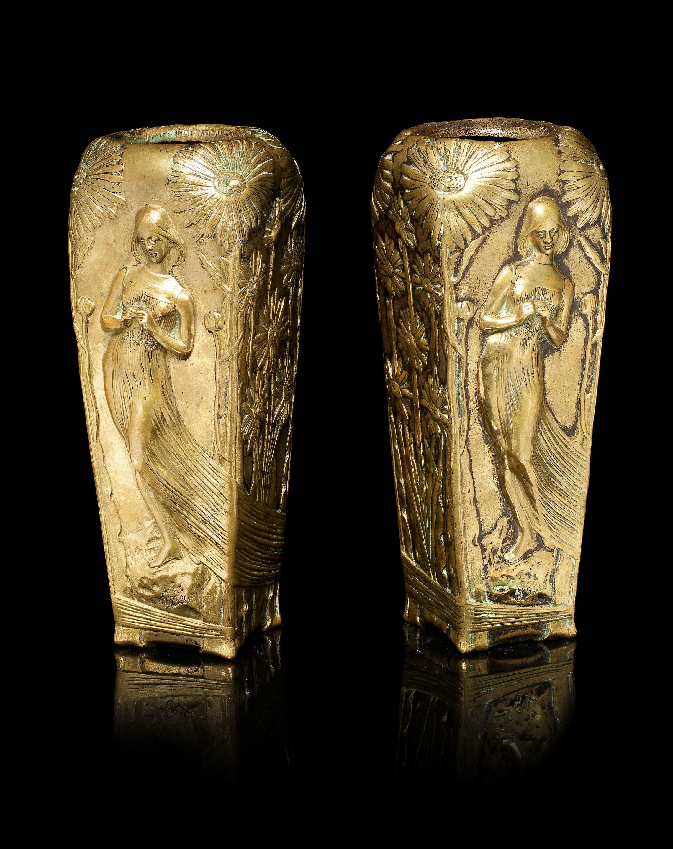 Bonhams : Friedrich Goldscheider A Pair of Art Nouveau Gilt Bronze ...