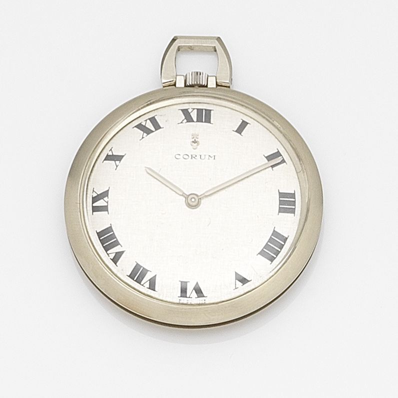 Bonhams : Corum. An 18K white gold keyless wind open face pocket watch ...