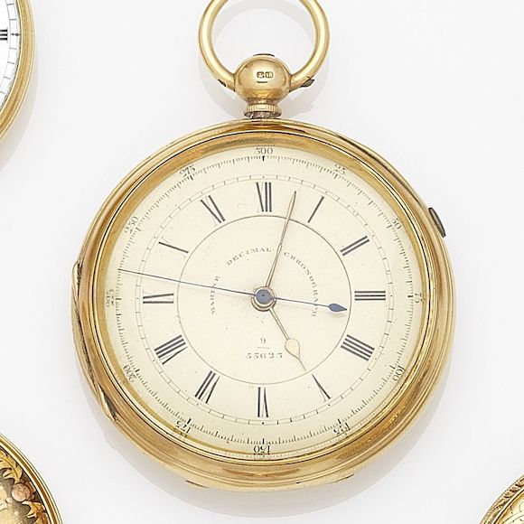 Bonhams : English. An 18K gold key wind open face chronograph pocket ...