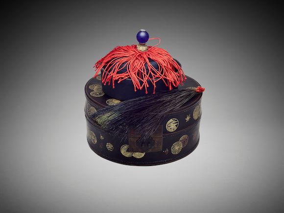 Bonhams : A Chinese winter hat of a fourth-rank official with a single ...