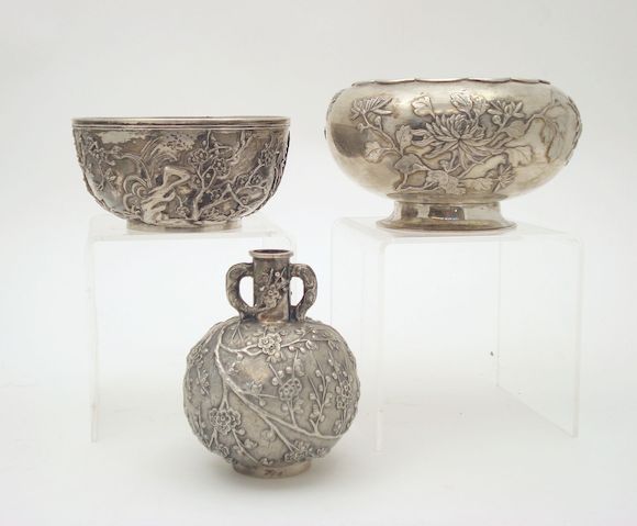 Bonhams : A silver vase and two bowls Marked Wang Hing & Co. (1845-1925 ...