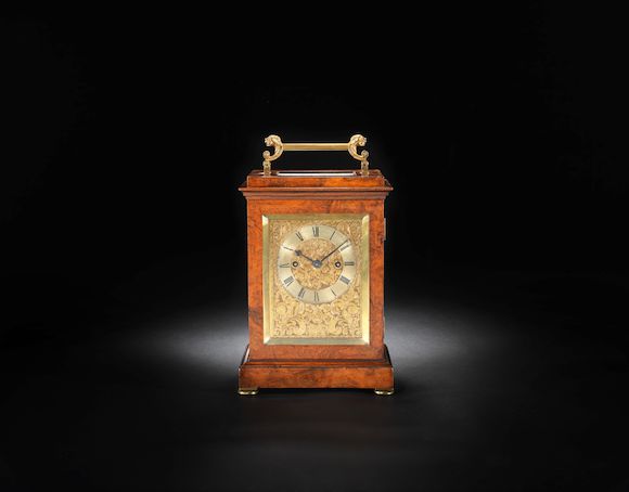 Bonhams : A good mid 19th century walnut striking travelling clock ...