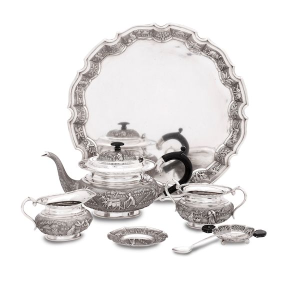 Bonhams : An Indian three piece tea service on tray marked Sterling ...