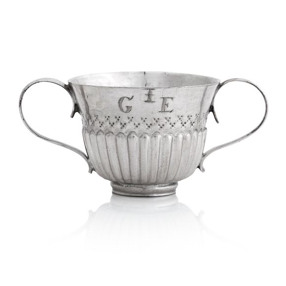Bonhams : A William III miniature Irish silver twin handled porringer ...