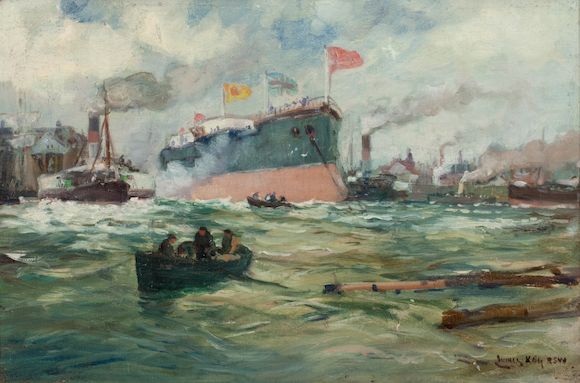 Bonhams : James Kay RSA RSW (British, 1858-1942) Launch on the Clyde 30 ...