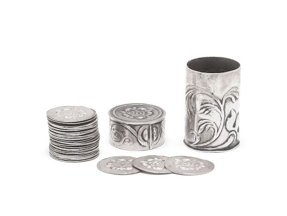 Bonhams : A late 17th century silver counter box with thirty counters ...