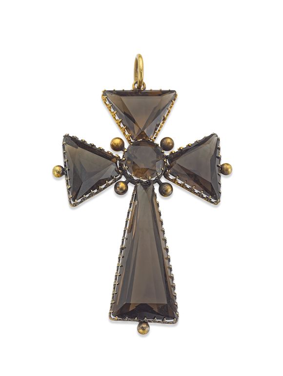 Bonhams : A Victorian smokey quartz cross pendant
