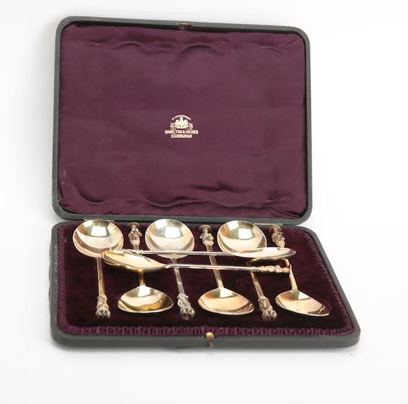 Bonhams : A cased set of six late Victorian silver-gilt apostle spoons ...