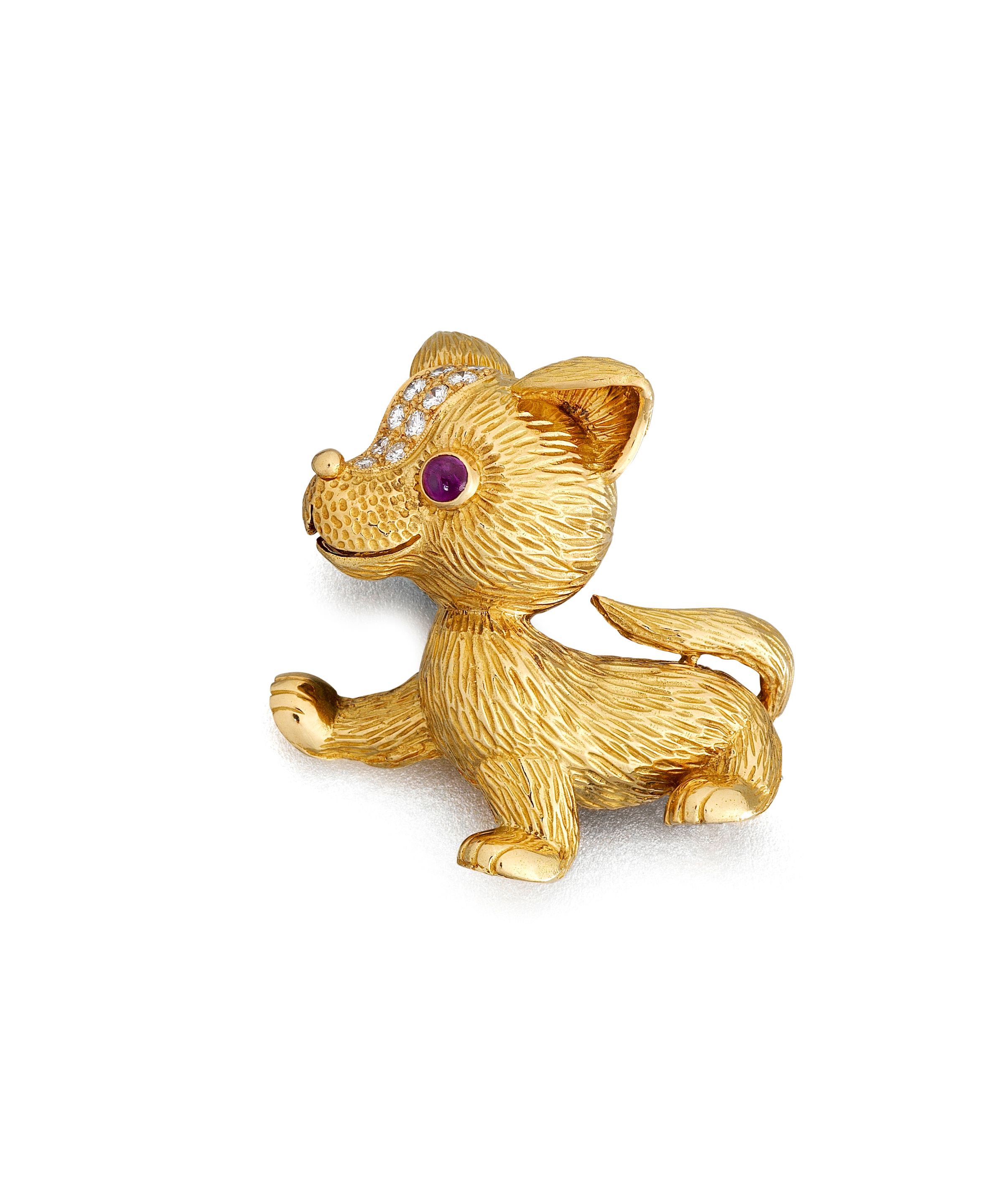 Bonhams : A diamond and ruby dog brooch, by Cartier,