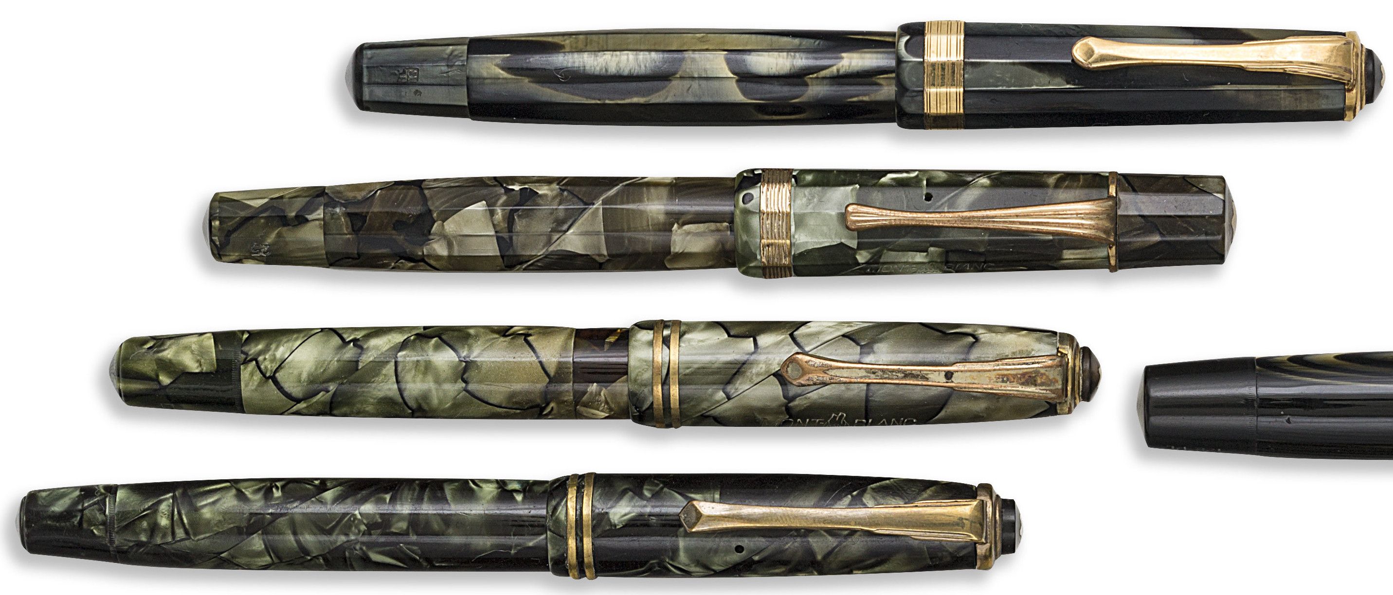 Bonhams : MONTBLANC Lot of Four Danish Models, Green Celluloid, 1940s