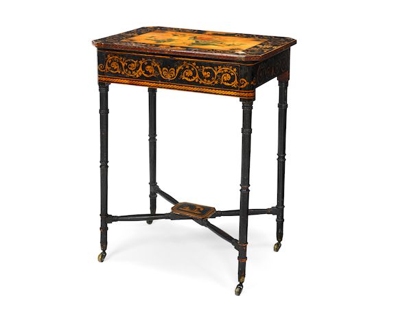 Bonhams : A Regency ebonised and penwork decorated side/work table