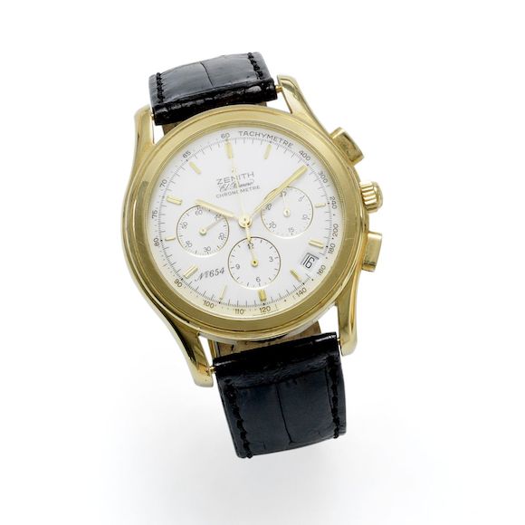 Bonhams : Zenith. An 18K gold automatic calendar chronograph wristwatch ...