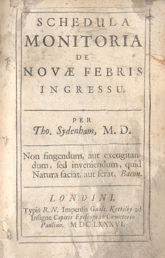 Bonhams : SYDENHAM (THOMAS) Schedula Monitoria de novae febris ingress ...