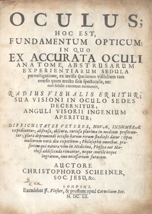 Bonhams : SCHEINER (CHRISTOPH) Oculus; hoc est, fundamentum opticum, J ...