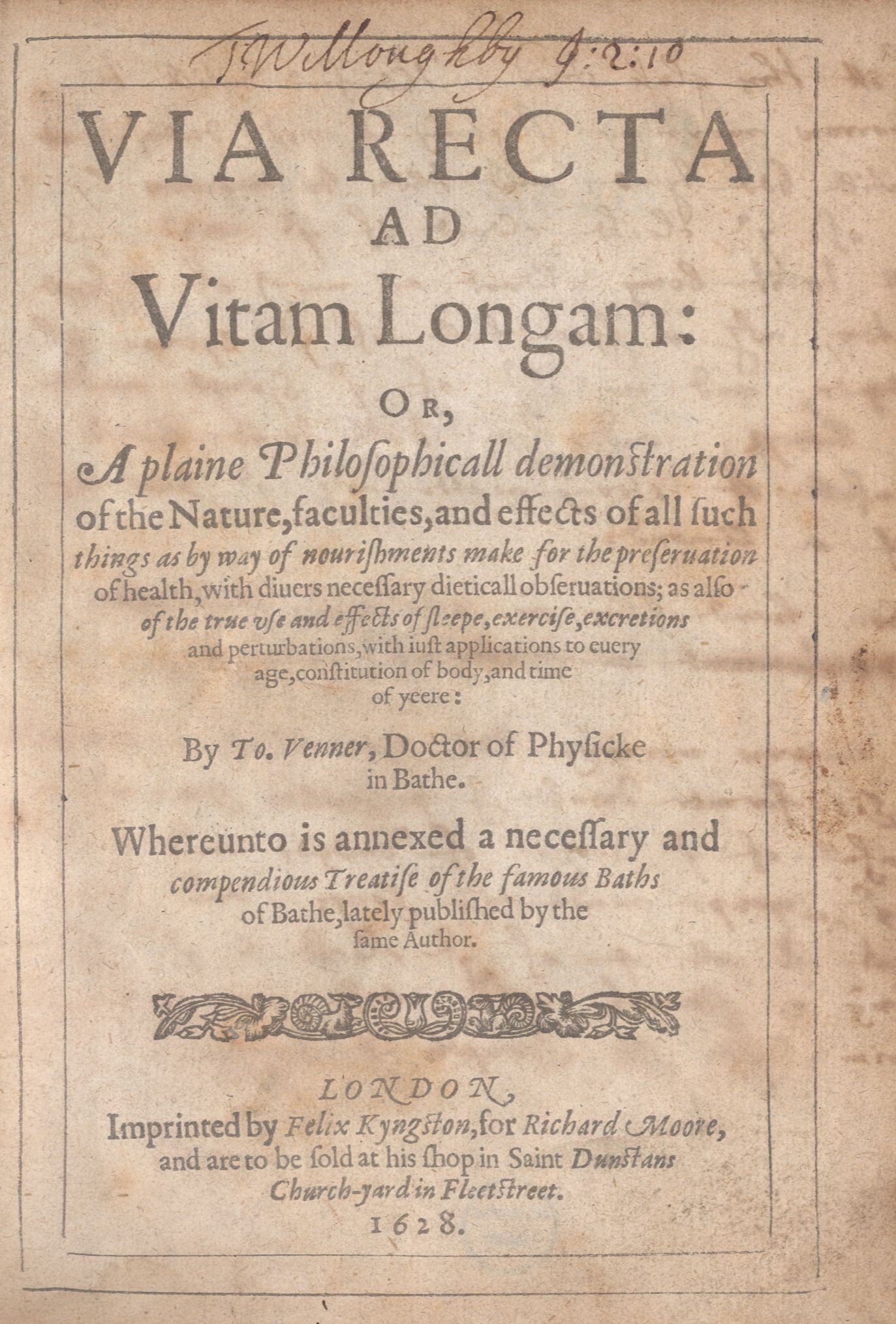 Bonhams : VENNER (THOMAS) Via Recta ad Vitam Longam or, a Plaine ...