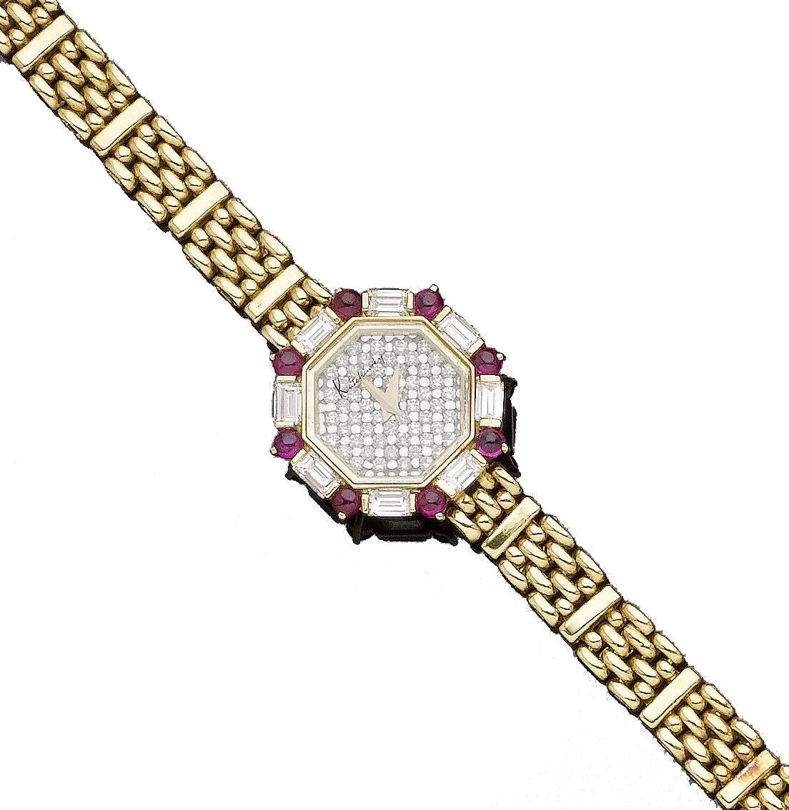 Bonhams : A ruby and diamond bracelet watch, by Kutchinsky,